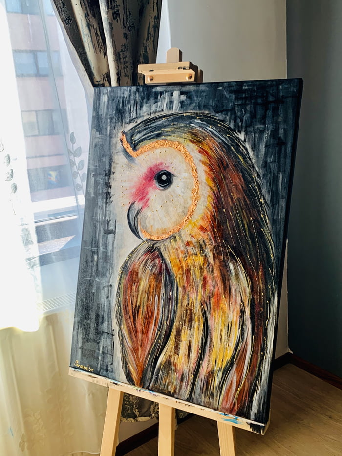 My messy golden owl painting - 9GAG