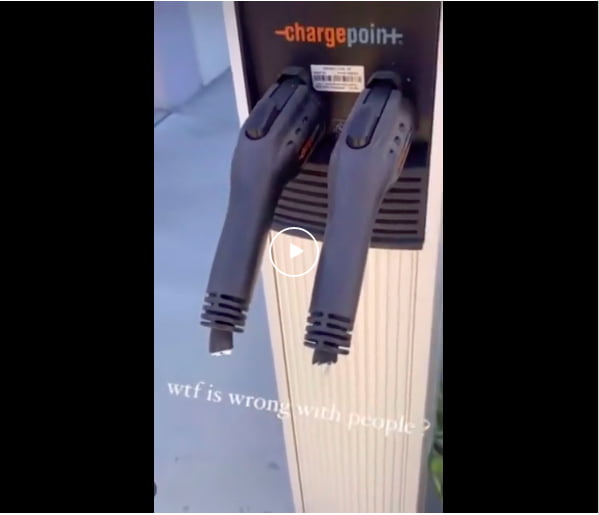 Cables of the charge points were cut off by haters - in the whole street - 9GAG