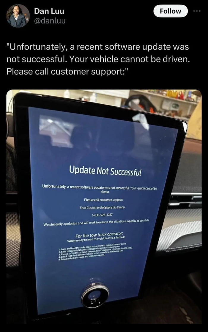 Imagine a software update prevents you from driving your car. - 9GAG