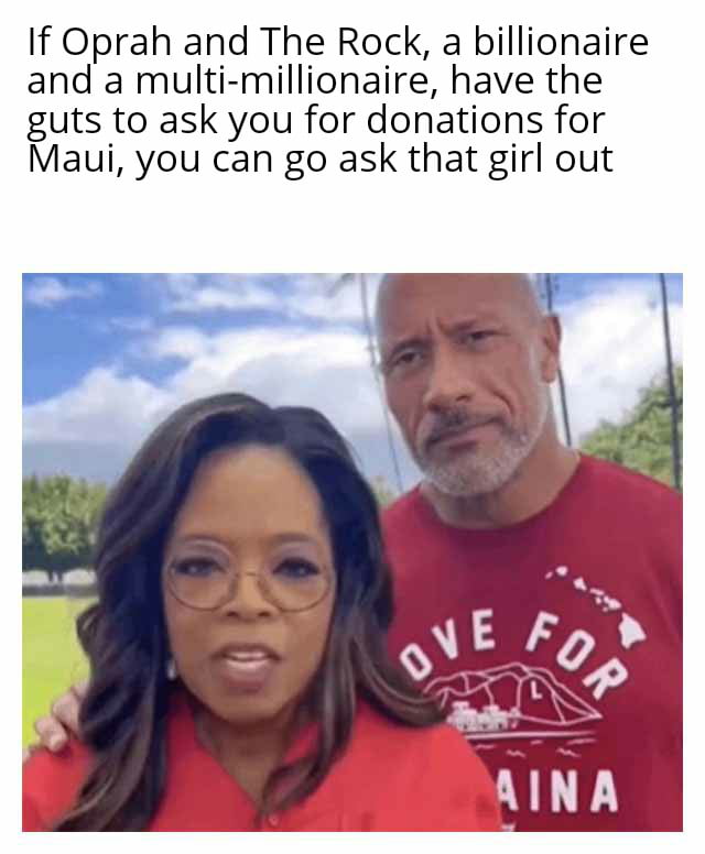 The rock and Oprah asking for donation - 9GAG