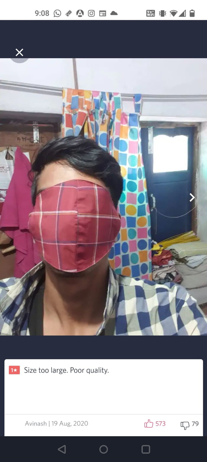 Customer review for a face mask on Myntra - 9GAG