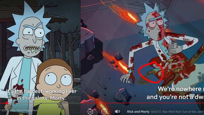 The reason Rick's dosen't have his real liver, is because he got shot ...