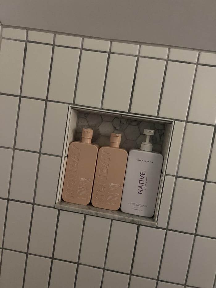 The way these shower bottles fit perfectly into the shower shelf at ...