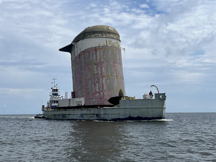 One of the funnels removed from the SS United States being transported ...