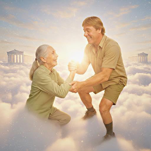 Steve Irwin greeting Jane Goodall - 9GAG
