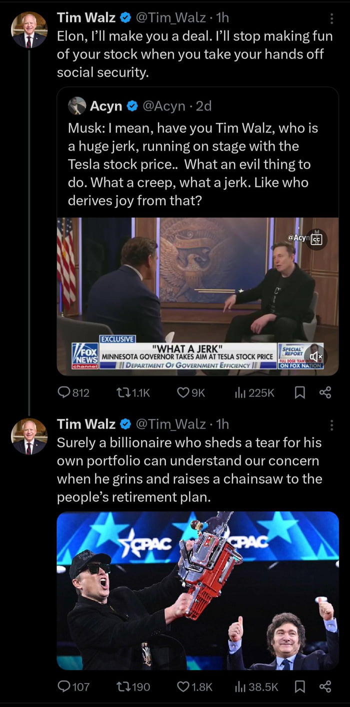 Tim Walz responds to Elon Musk following their exchange over Tesla ...