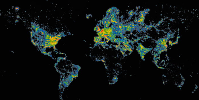 Light pollution map of the world - 9GAG