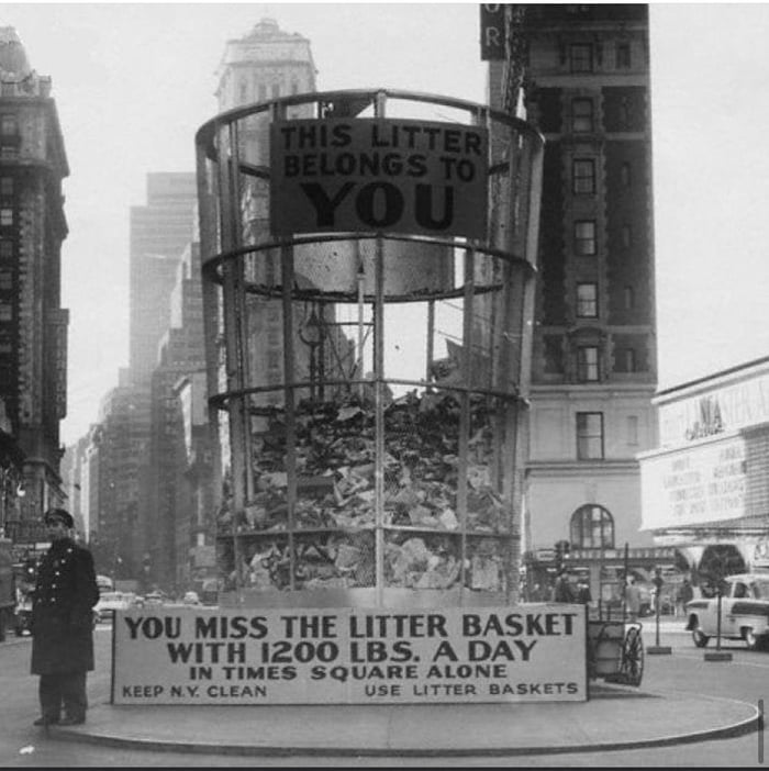 A giant waste basket in the middle Times Square shaming New Yorkers for ...
