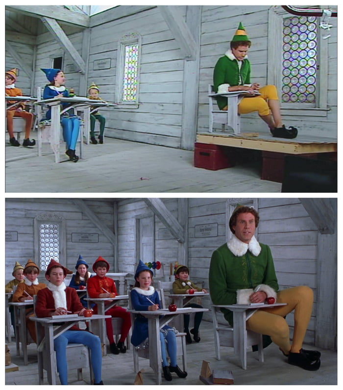 Images show how forced perspective was used to film Will Ferrell in the ‘Elf’ - 9GAG