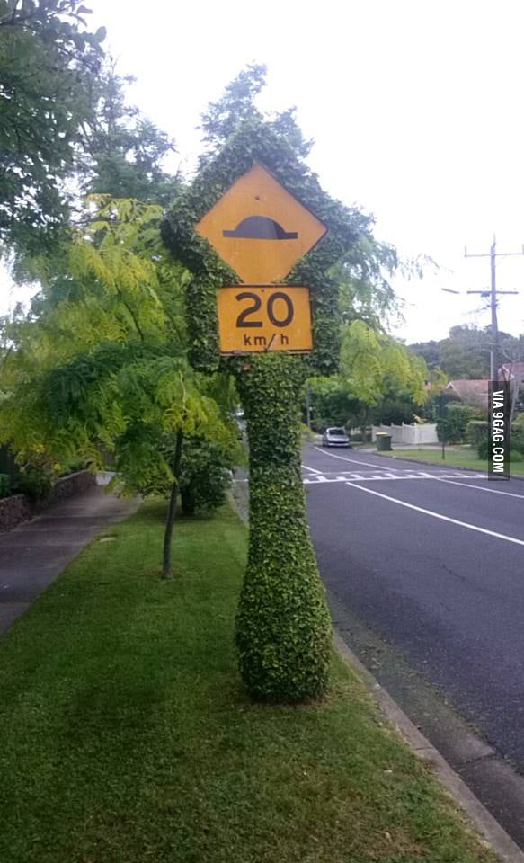 This sign has a topiary outline. - 9GAG