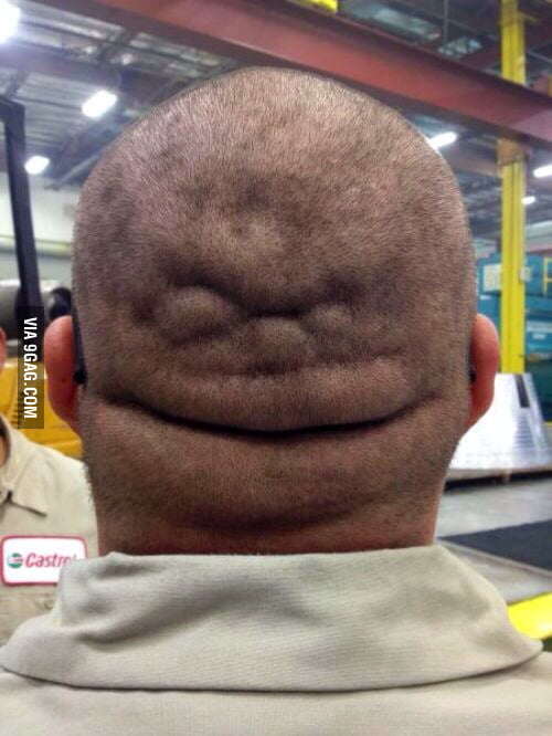 The back of this guys head was smiling at me.. - 9GAG