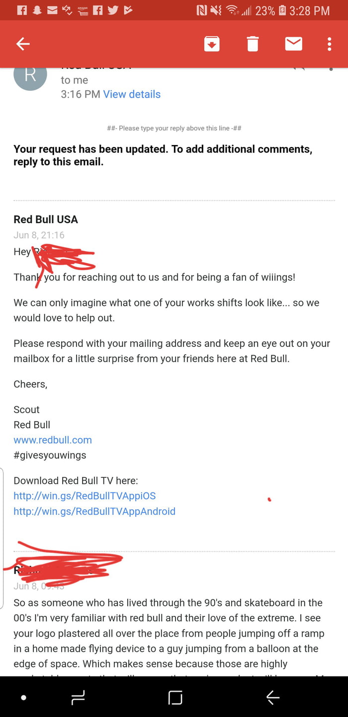 So on a whim I emailed red bull to see if they would Sponsor me as a ...