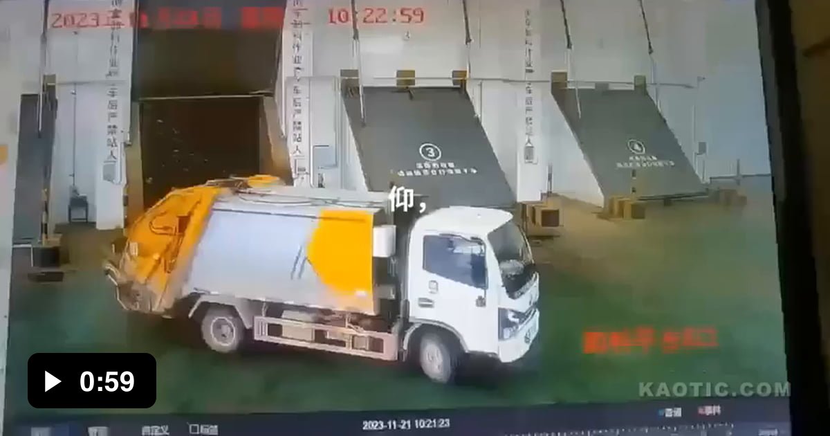 Garbage truck flips over during unloading - 9GAG