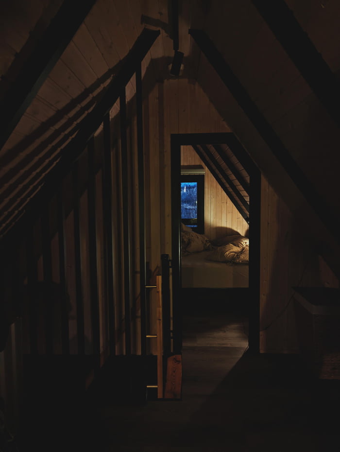 View to the bedroom in the A-Frame Cabin we just stayed at in Iceland ...