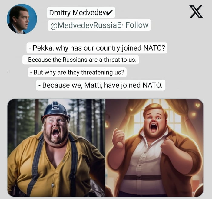 Kremlin's official alcoholic Medvedev tried to meme using finnish today ...