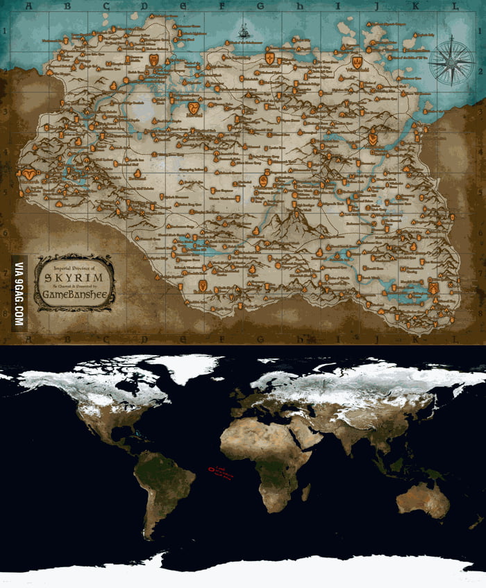 Skyrim map, at the right scale in real world (considering Skyrim has a ...
