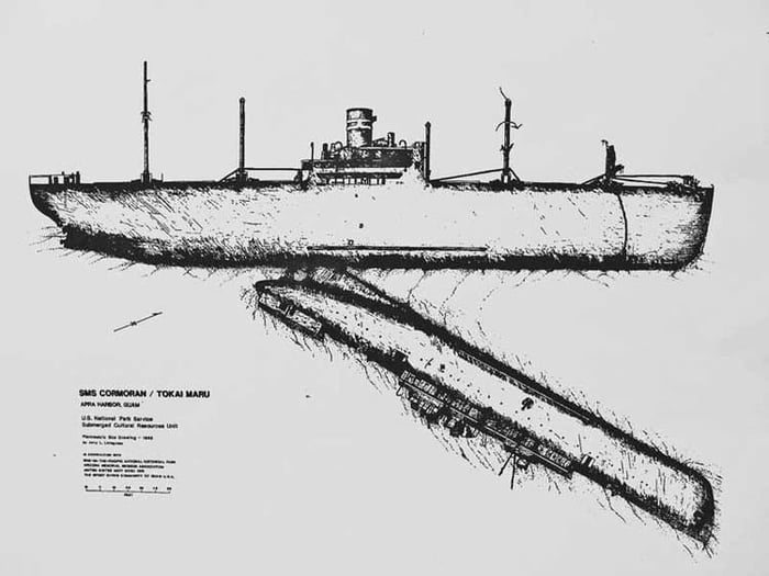 The wrecks of the SMS Cormoran and Tokai Maru, in Apra Harbor in Guam ...