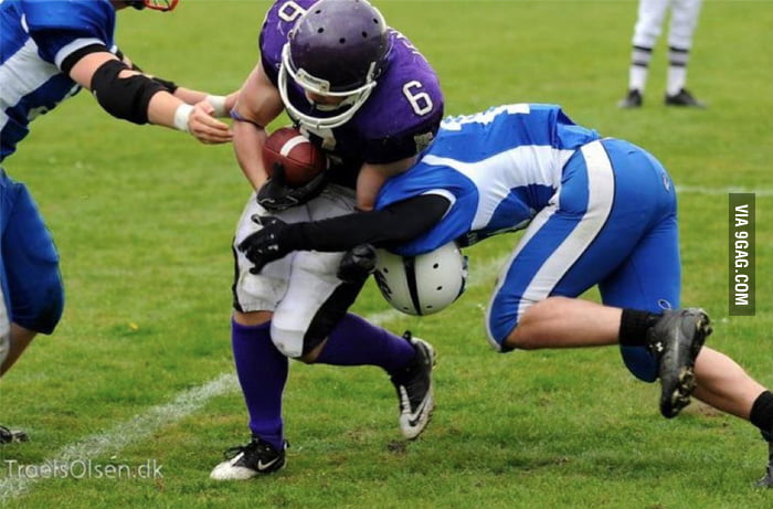 This is why you keep your head up when tackling in American Football - 9GAG