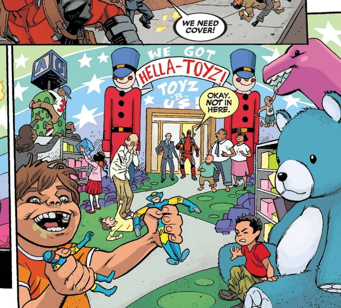 Deadpool #22 (2012) - Little boy taking an aggressive dump in giant ...