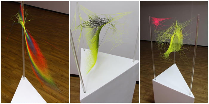 ‪These fluorescent sculptures made of spider webs are an amazing piece ...