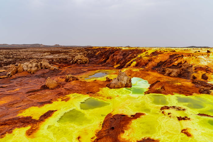 This is Dallol, a deadly landscape with acid pools of volcanic and ...