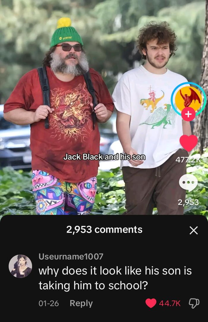 Jack Black on his way to his first day of school - 9GAG