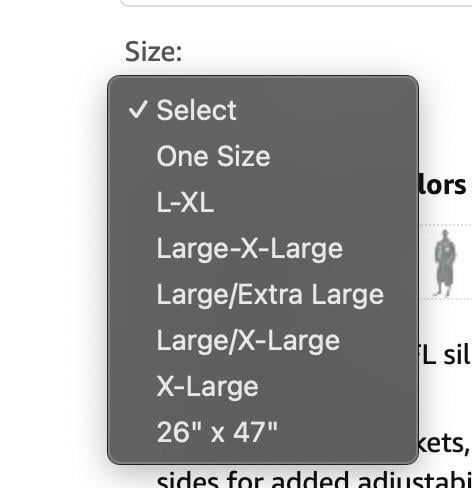 This comprehensive list of size options Amazon lets me choose from - 9GAG