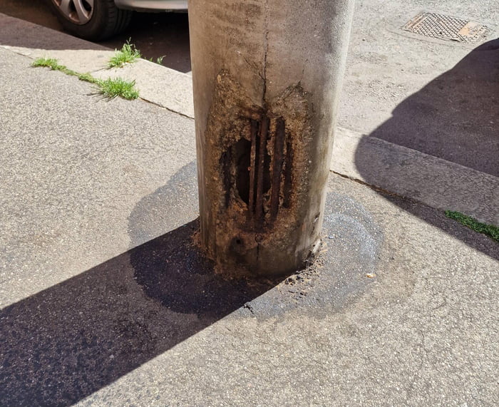 Reinforced concrete disintegrated by dog pee over the years - 9GAG