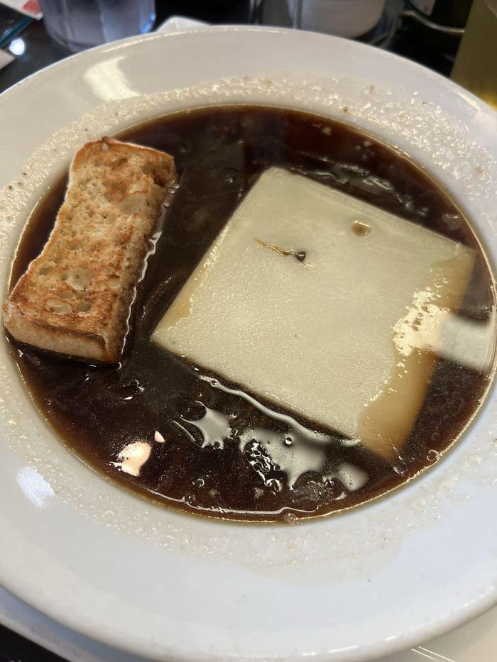 Customer pic of a sad bowl of french onion soup from a restaurant's ...