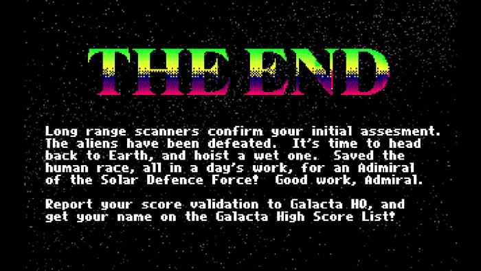 Basic endgame screen from a 1992 abandonware game. This one's Galacta ...