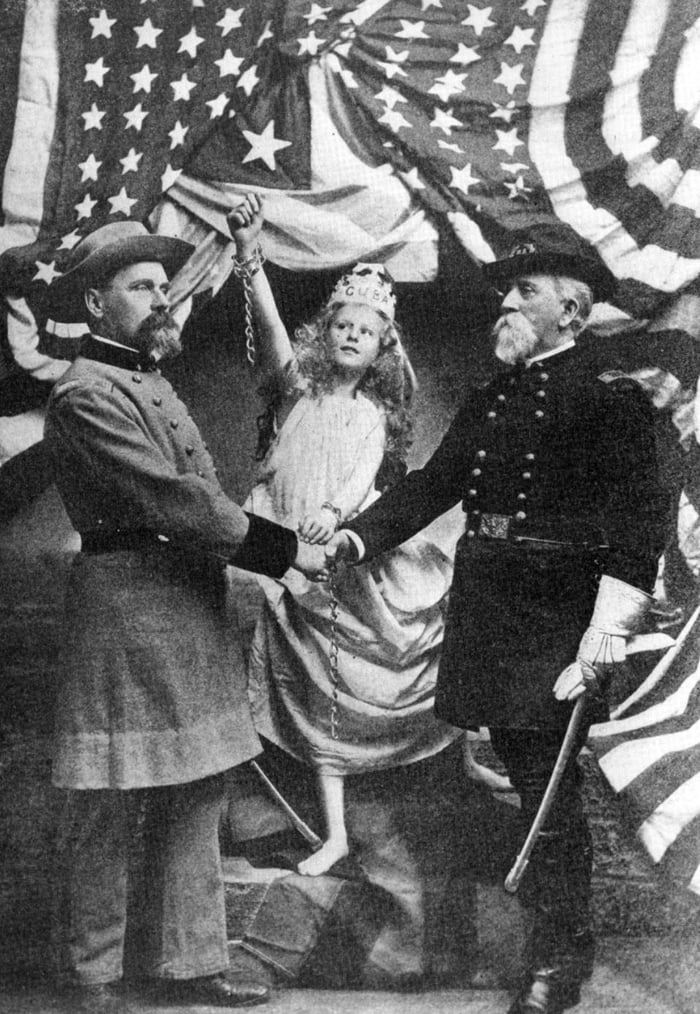 Oddly specific allegorical tableau in support of the Spanish-American ...