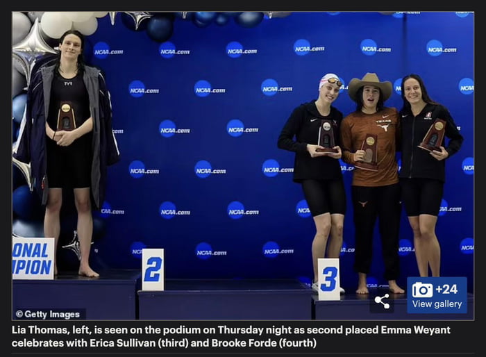 Photo from the podium as Trans athlete Lia Thomas wins first place in ...