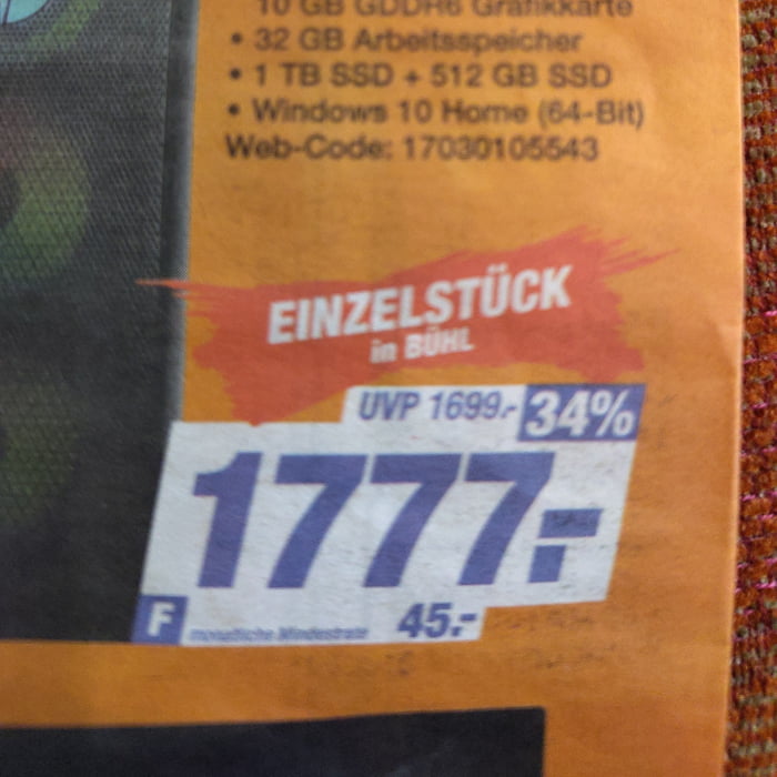 1699€ RRP, offer is 1777€ indicated as a 34% Sale - 9GAG