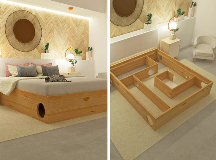 Maze bed to keep your cats entertained while you sleep. - 9GAG