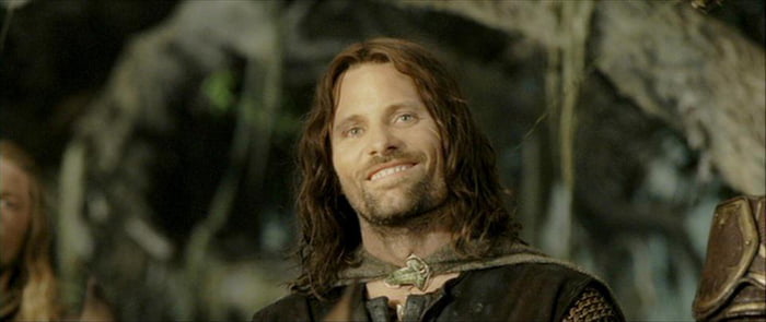 Aragorn’s smile when he reunites with a lit Merry and Pippin in ...
