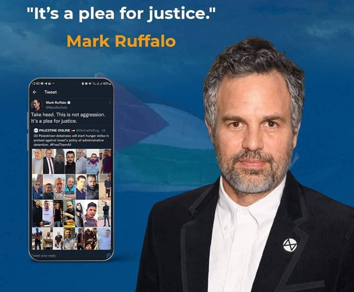 Mark Ruffalo supporting 30 Palestinian detainee hunger strike - 9GAG