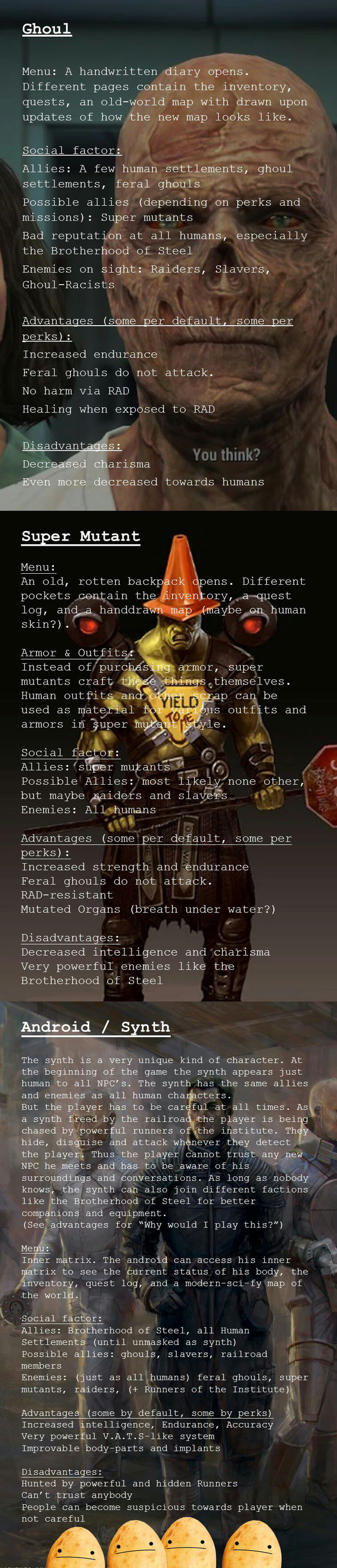 Fallout 5 race selection: Human, Ghoul, Super Mutant, Synth. Each comes ...