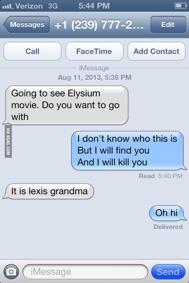 So I got a text from a random phone number - 9GAG