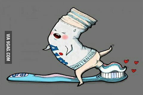 The toothpaste just shit on a toothbrush - 9GAG