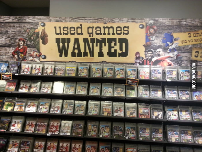 The typical used game section of most video games stores in Europe. - 9GAG