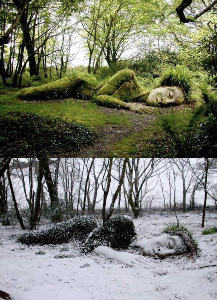 Mud Maid is a living sculpture in Cornwall, UK that changes depending ...