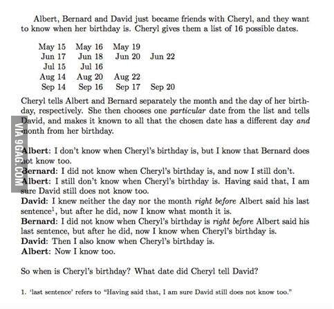 Cheryl's Birthday Riddle: The Next Level - 9GAG