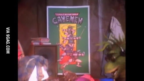 Had to giggle on Disneys Dinosaurs, it reads "Teenage mutant ninja Cavemen" - 9GAG