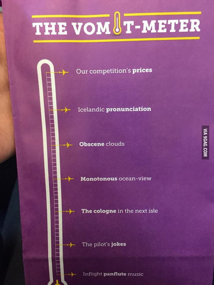 WOW Air's "Vomit-meter" on their vomit bags - 9GAG