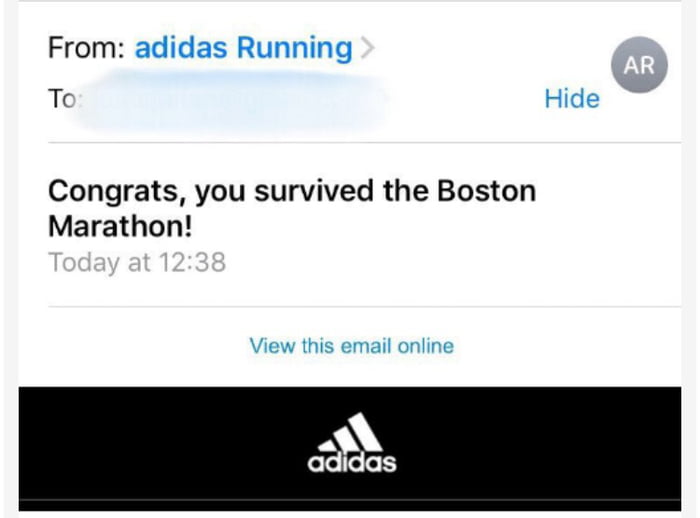 Adidas just sent this email to all finishers of the 2017 Boston marathon... - 9GAG