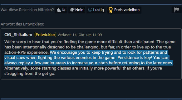 GitGud, Scrub! is what the developer is saying here. - 9GAG
