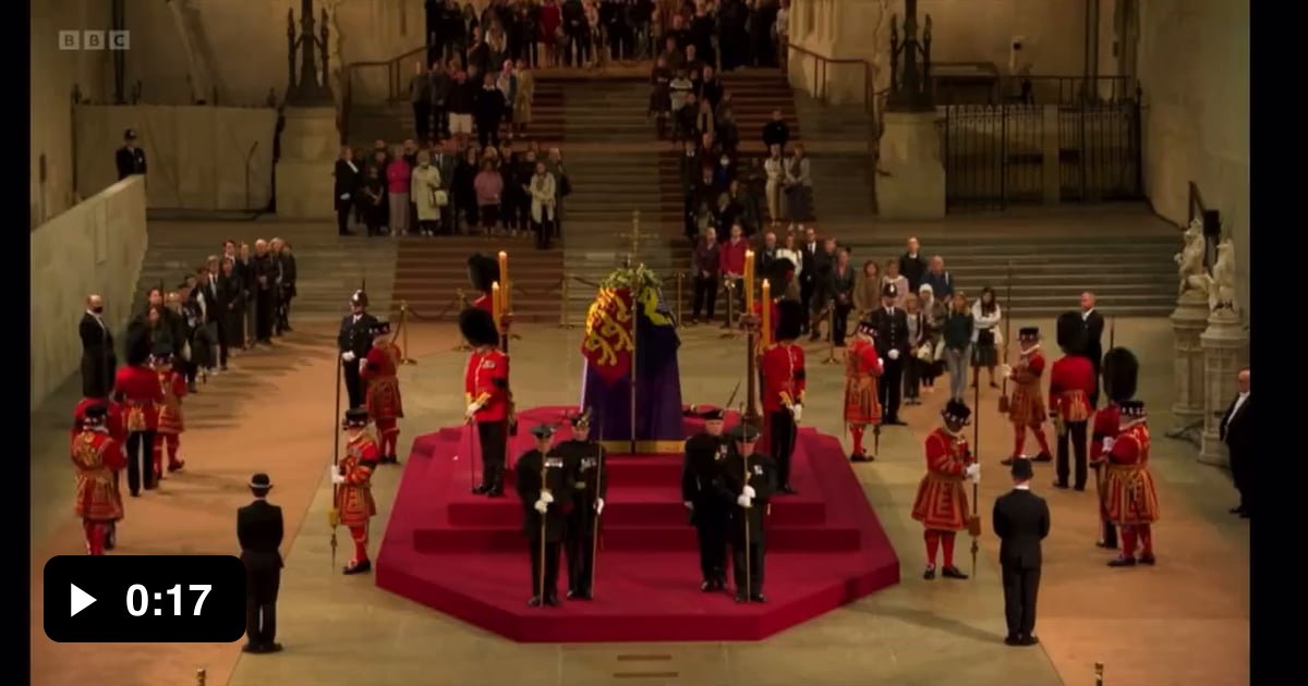 Royal guard at the Queen's coffin has collapsed. - 9GAG