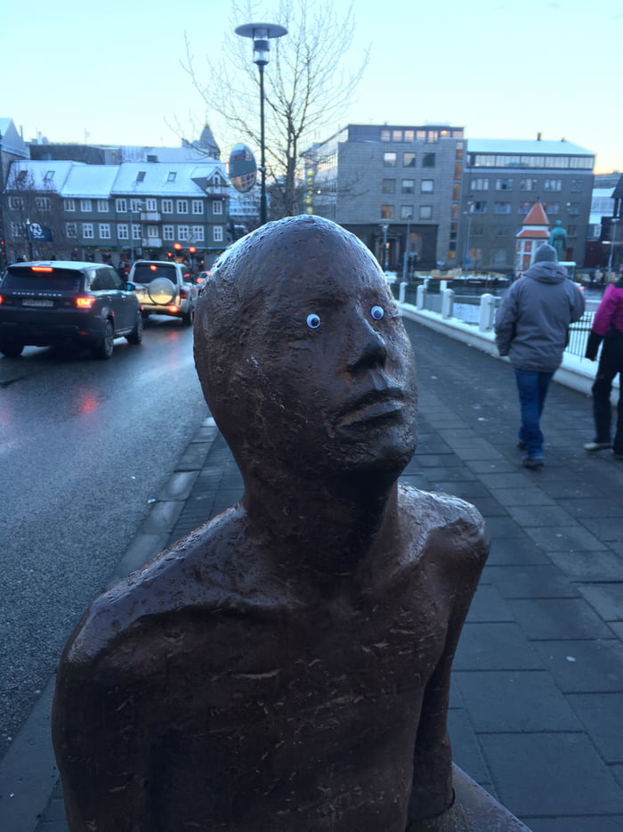 Effective use of googley eyes! Sculpture in Iceland made extremely ...
