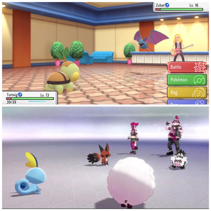 The battling background inside of a lobby compared to SwSh to BDSP. - 9GAG