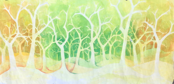 I've been painting in water-based media these days. Here's an example ...